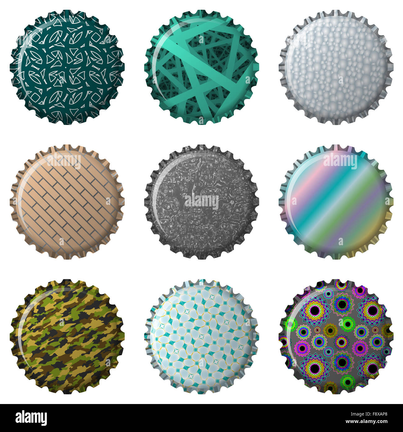nine textured bottle caps Stock Photo - Alamy