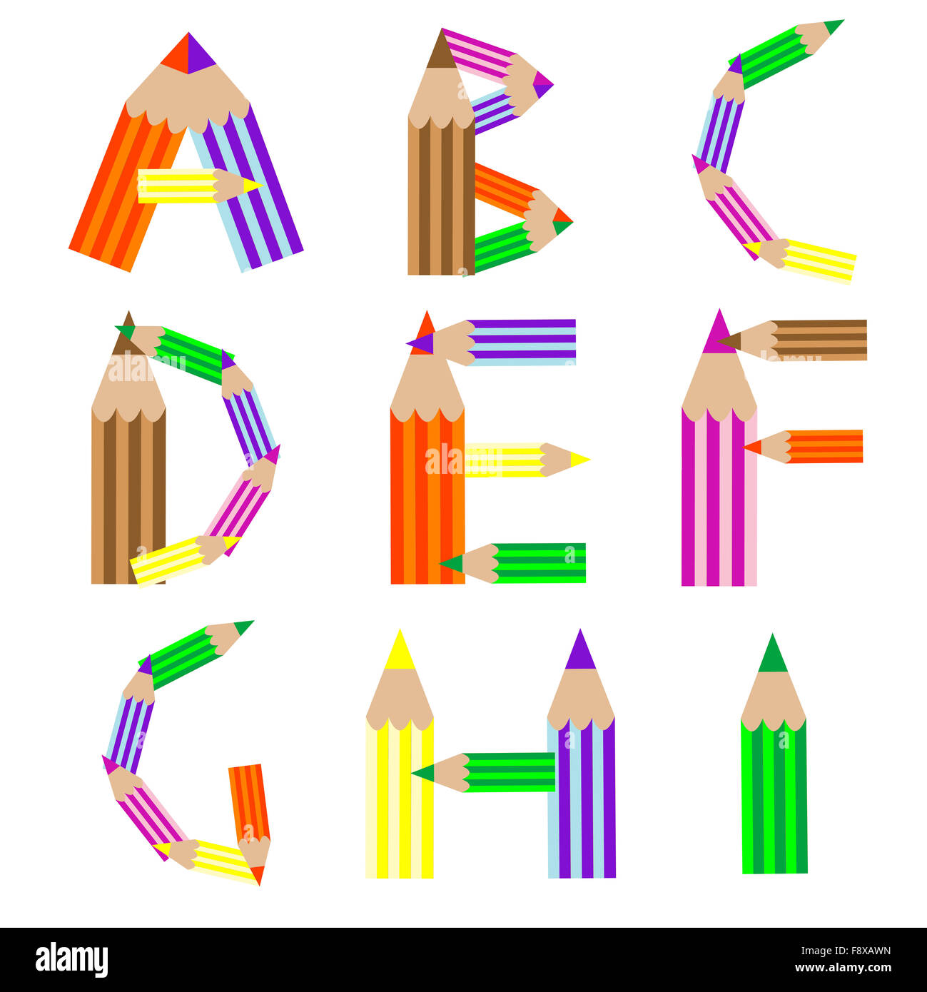 pencils alphabet A-I Stock Photo - Alamy