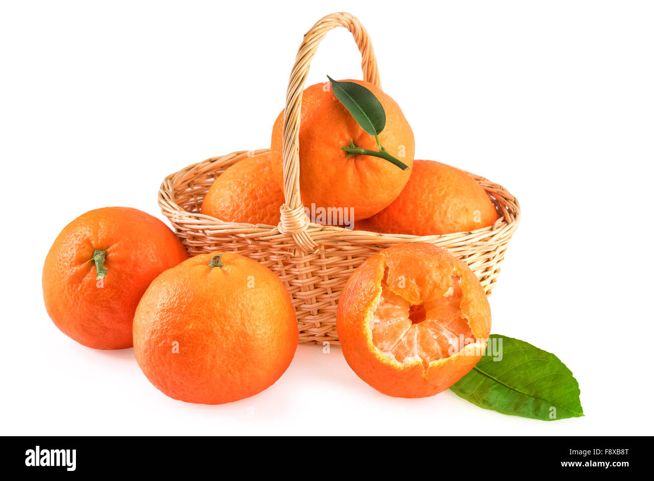 Basket of Tangerines Isolated on White Stock Photo - Alamy