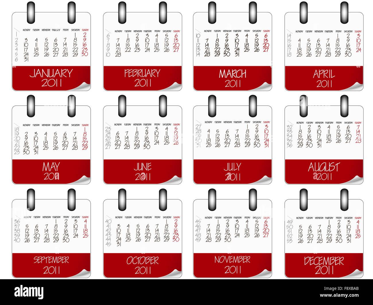 red and white paper calendar 2011 Stock Photo - Alamy