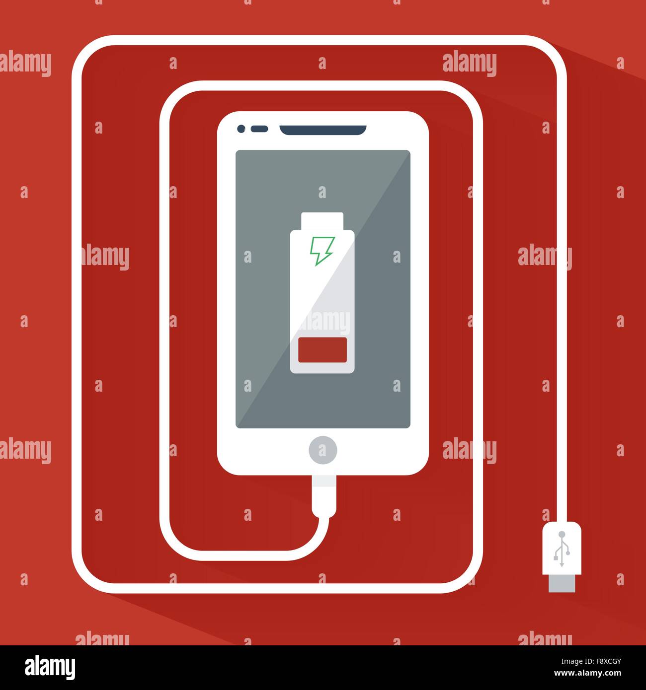 Phone charging icon flat design isolated on red background Stock Vector ...