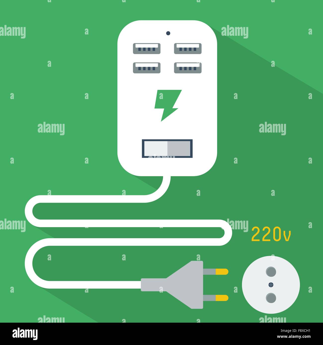 Phone charging usb device icon flat design isolated on green background ...