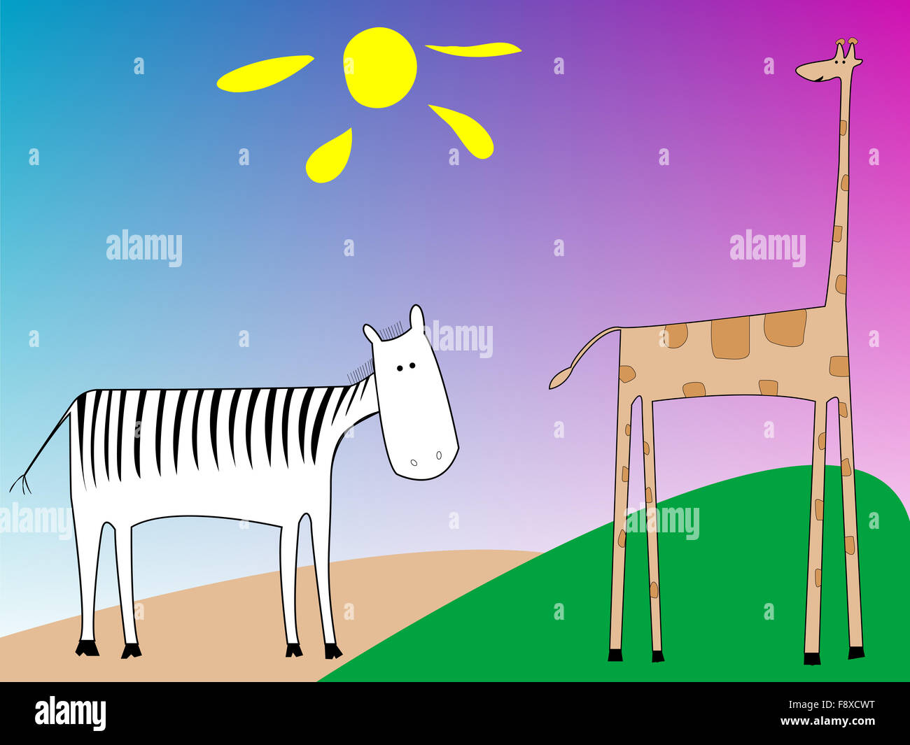 drawing of a zebra and giraffe Stock Photo - Alamy