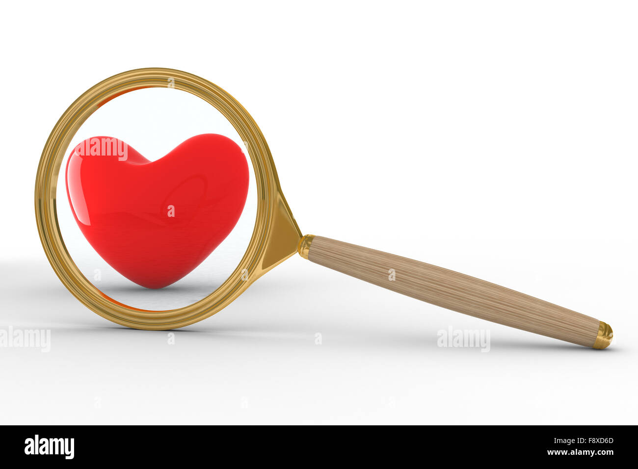 Magnifier and heart on white background. Isolated 3D image Stock Photo ...