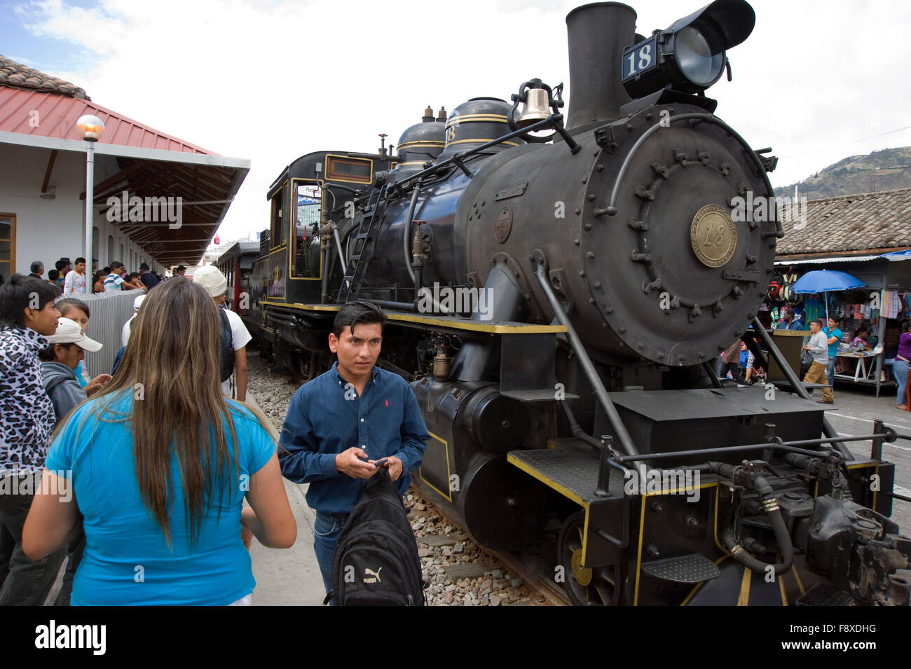 Engine of railroad train at the station in Ibarra, Ecuador Stock Photo ...