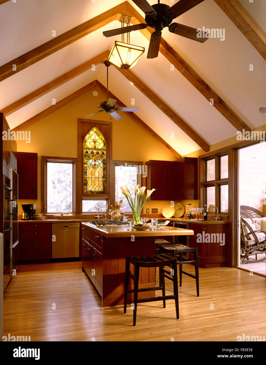 Kitchen with Cathedral Ceiling Stock Photo - Alamy