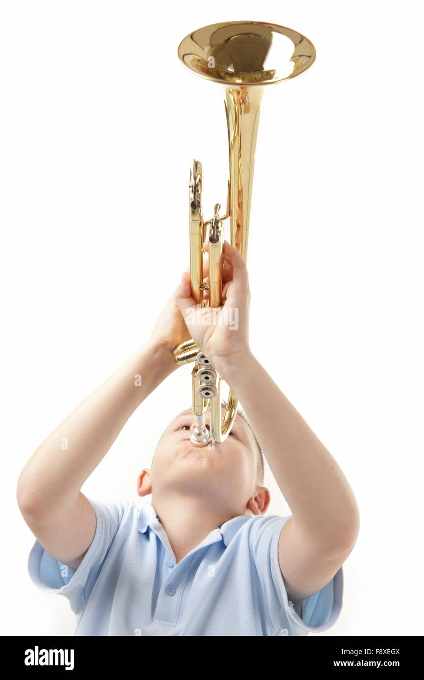 Boy playing Trumpet Stock Photo - Alamy