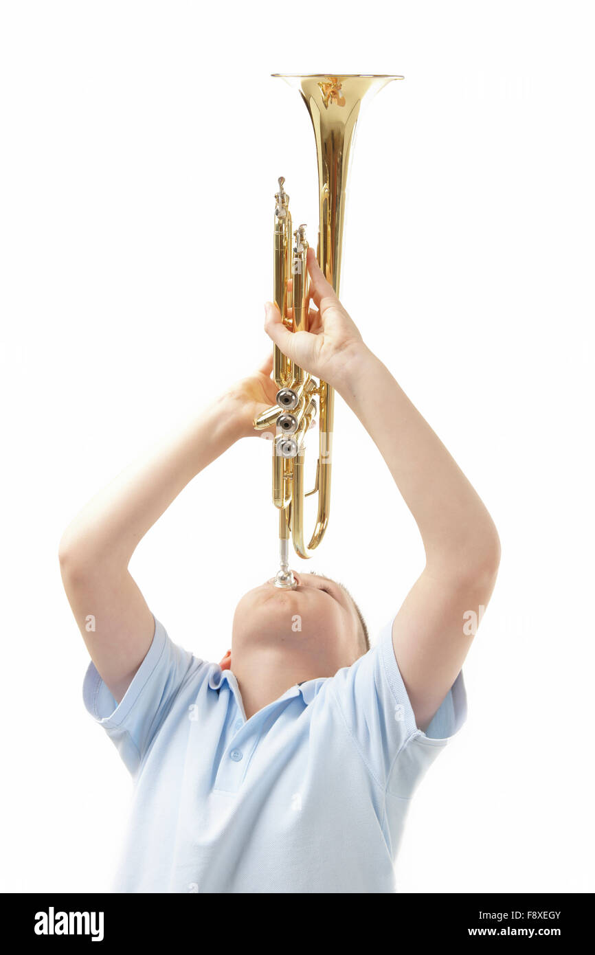 Boy playing Trumpet Stock Photo - Alamy