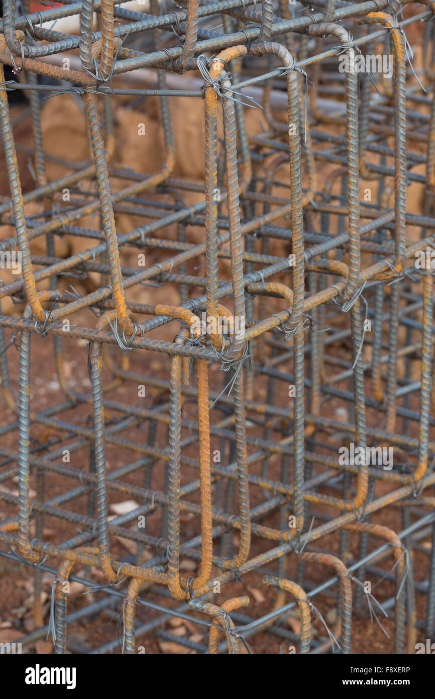 Steel rods or bars used to hole of construction pole prepare for ...