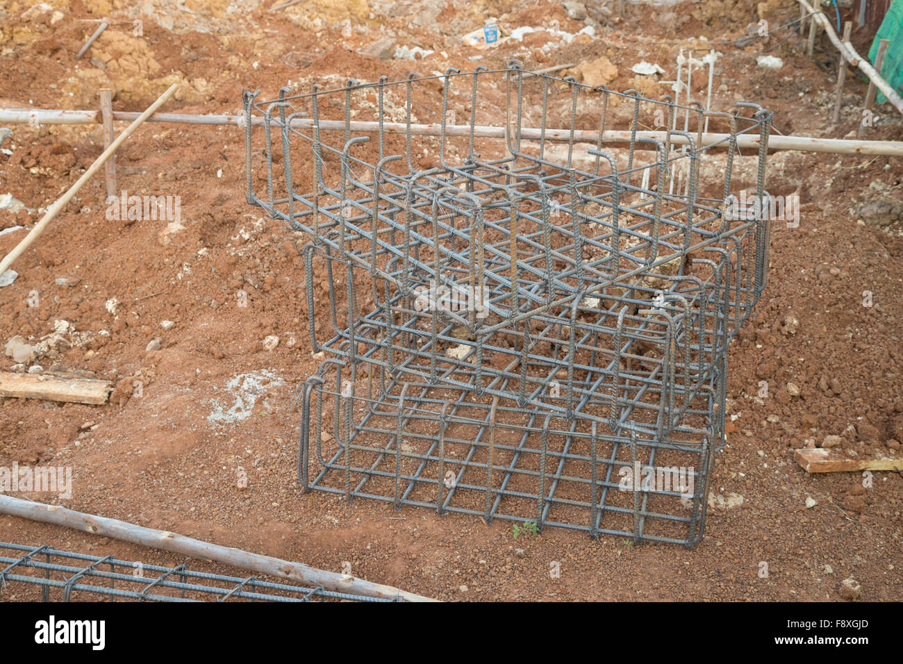 Steel rods or bars used to hole of construction pole prepare for ...