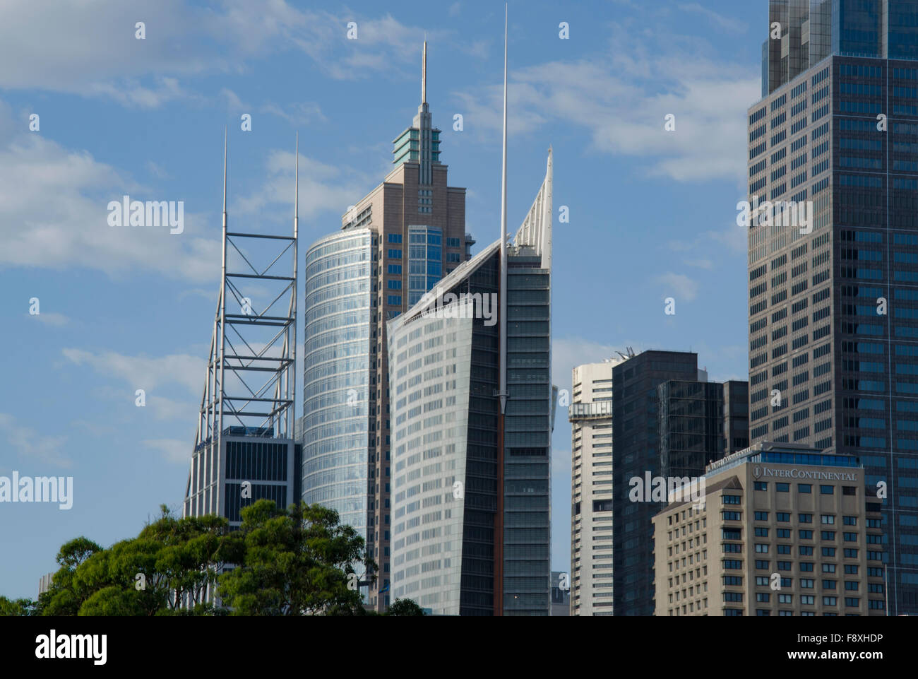 Building spires on the financial district in central Sydney city high ...
