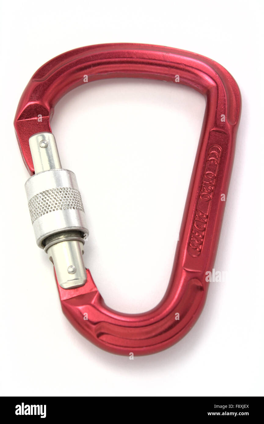 Red carabiner lock Stock Photo - Alamy