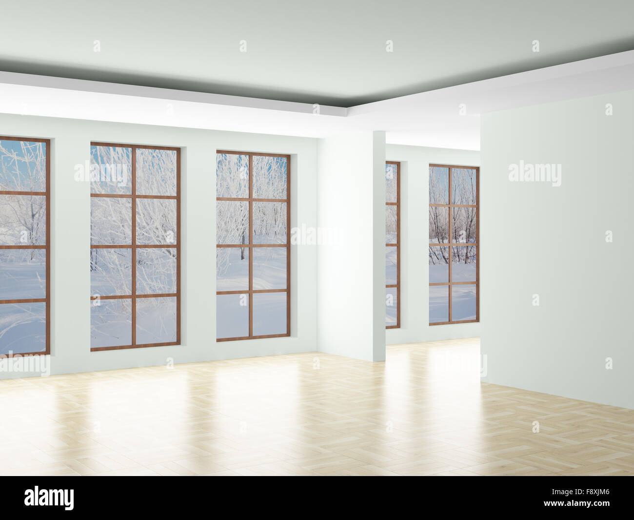 Empty room. Landscape behind the open window. 3D image Stock Photo - Alamy