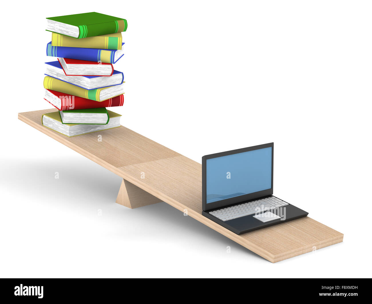 Books and laptop on scales. Isolated 3D image Stock Photo - Alamy