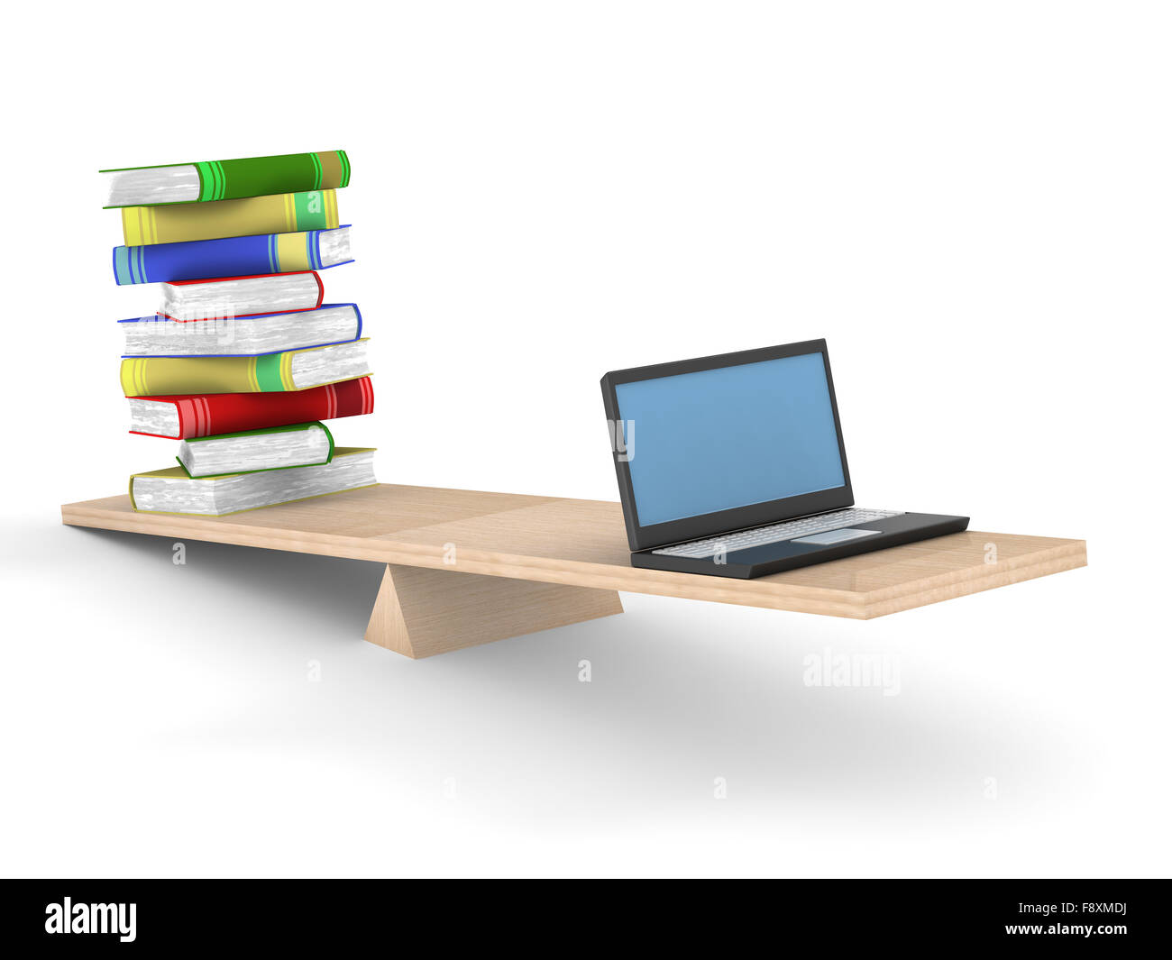 Books and laptop on scales. Isolated 3D image Stock Photo - Alamy