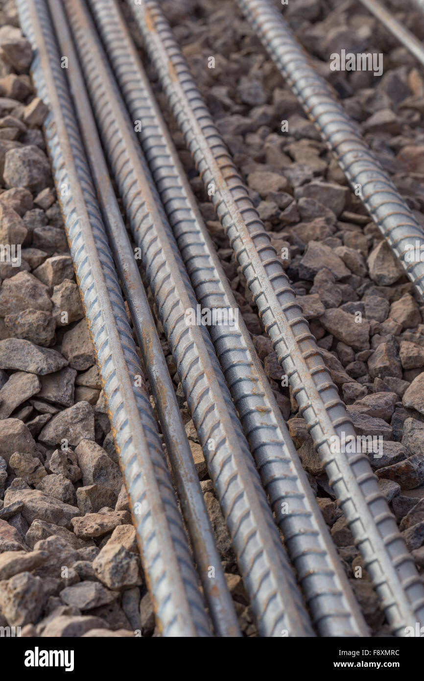 Steel rods or bars used to reinforce concrete for construction Stock ...