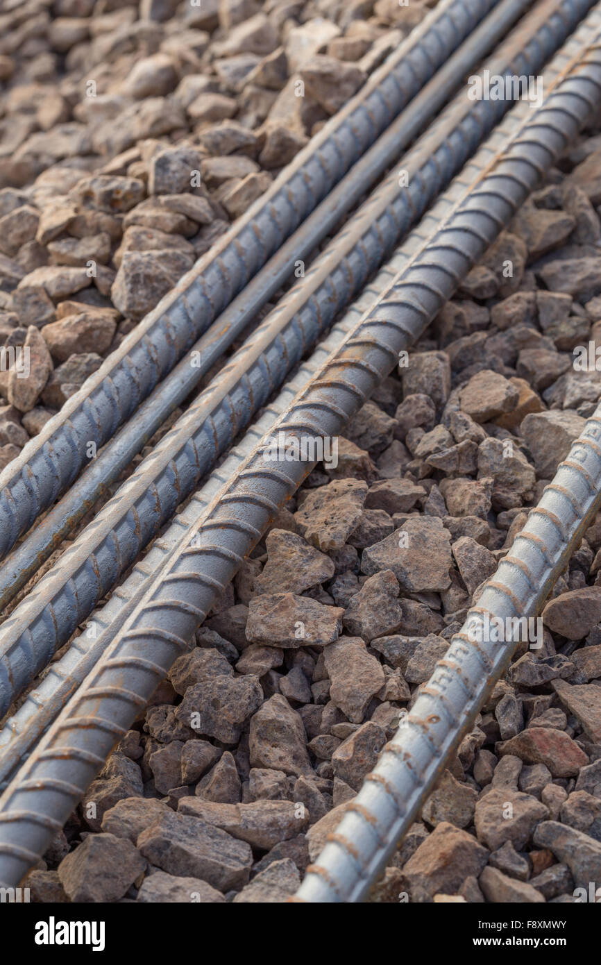 Steel rods or bars used to reinforce concrete for construction Stock ...