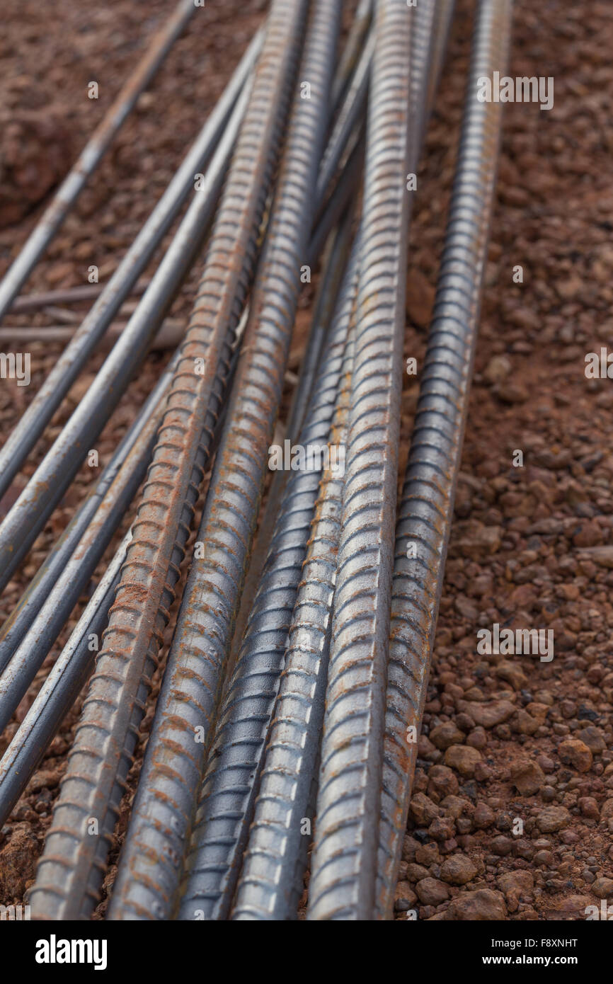 Steel rods or bars used to reinforce concrete for construction Stock ...
