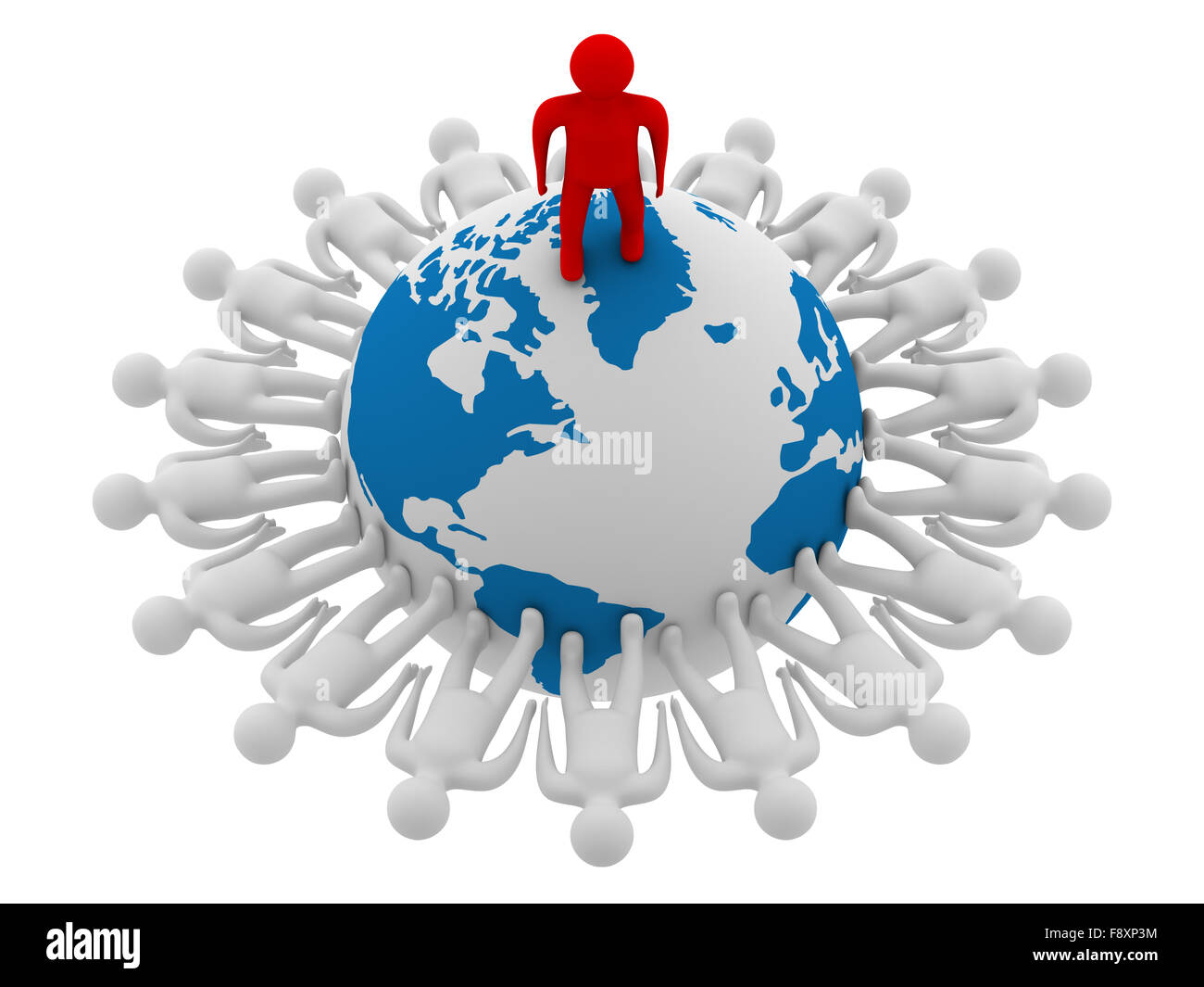 Group of people standing round globe. 3D image Stock Photo - Alamy