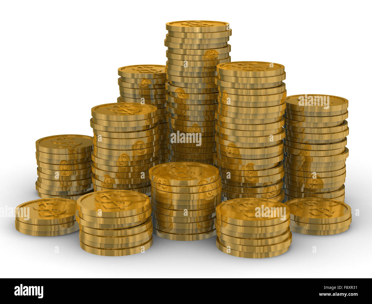 Column of golden coins isolated on white. 3D image Stock Photo - Alamy