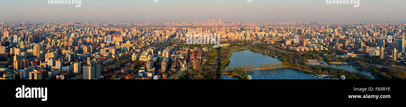 Beijing sunset aerial view with urban buildings and lake Stock Photo ...