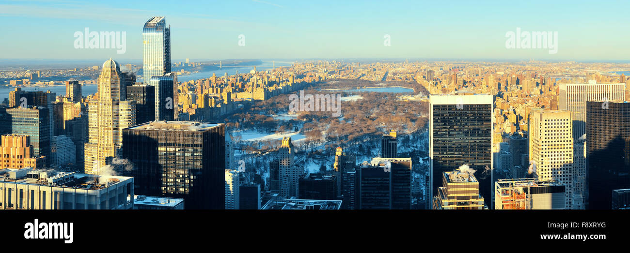 Central Park winter rooftop panorama view with skyscrapers in midtown ...