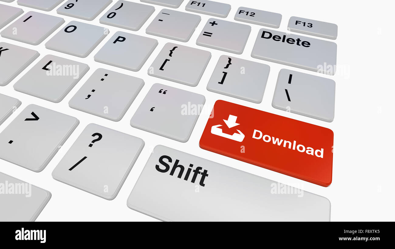 Keyboard with red download button concept for file sharing Stock Photo ...