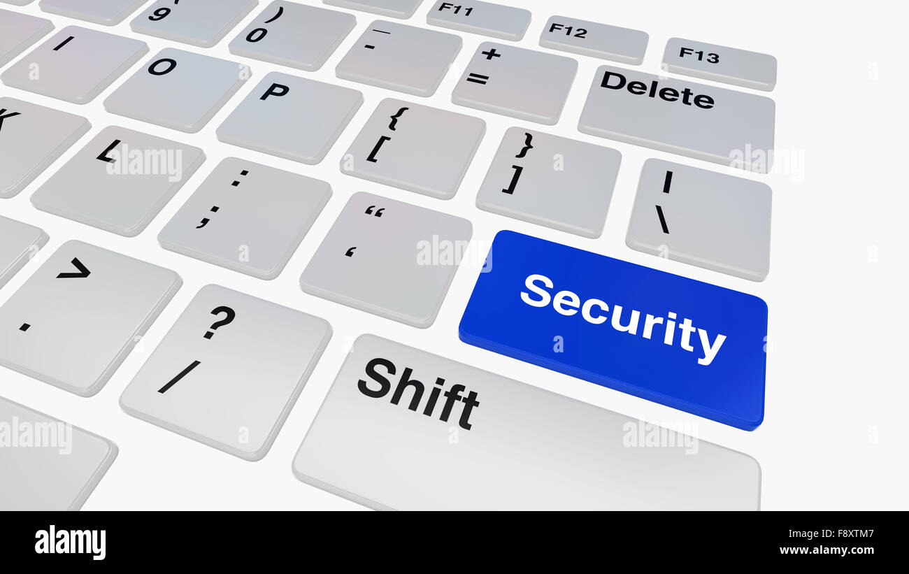 Keyboard with blue security enter key illustration Stock Photo - Alamy