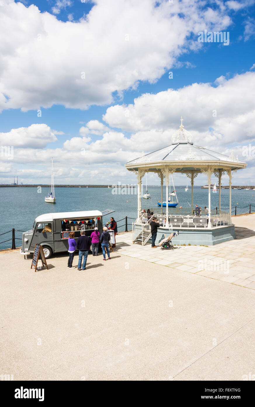Food van and bandstand on the Dun Laoghaire Harbour Pier East, Dun ...