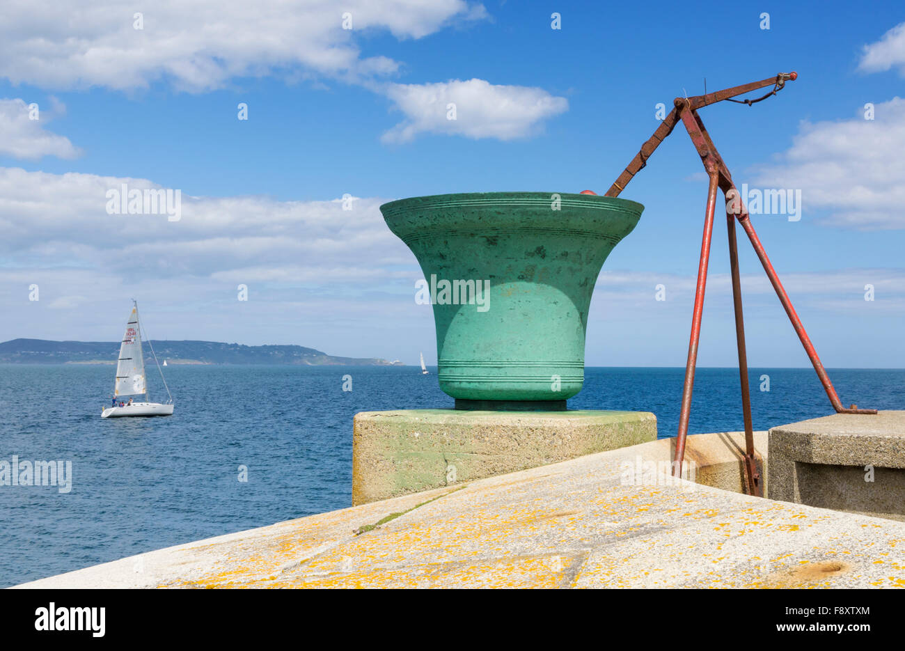 Upside down fog warning bell on Dun Laoghaire Harbour Pier East, Dun ...
