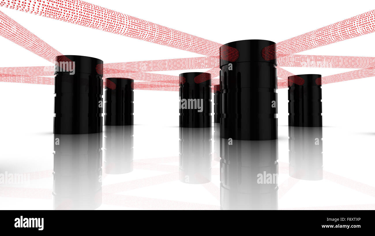 Server farm and database devices with connections bottom view Stock ...