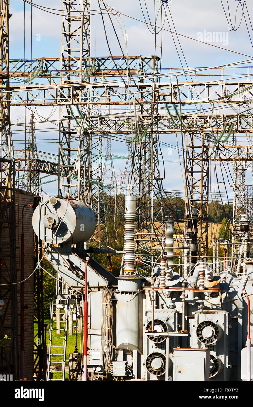 Closeup of electric power station Stock Photo - Alamy