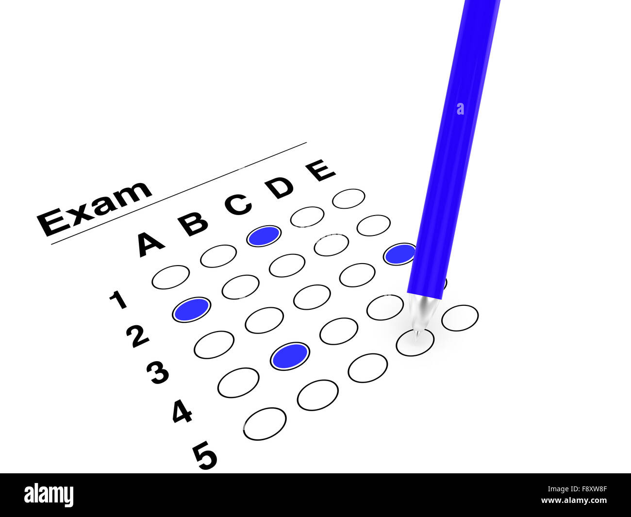 Exam paper with blue dots and a blue pen Stock Photo - Alamy