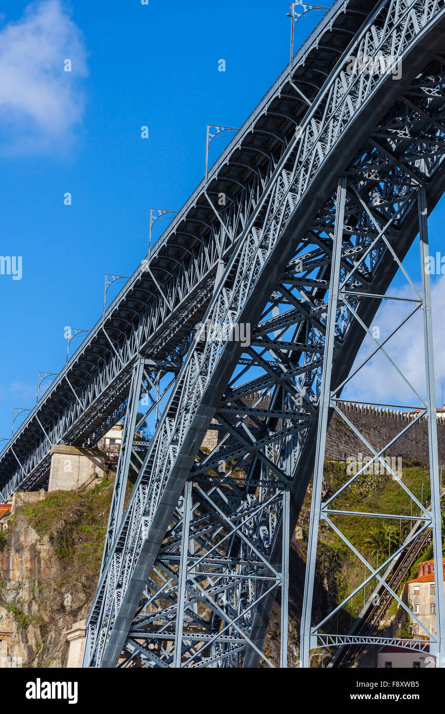 Bridge of Dom Luiz in Porto, Portugal. Vertical angle shot Stock Photo ...