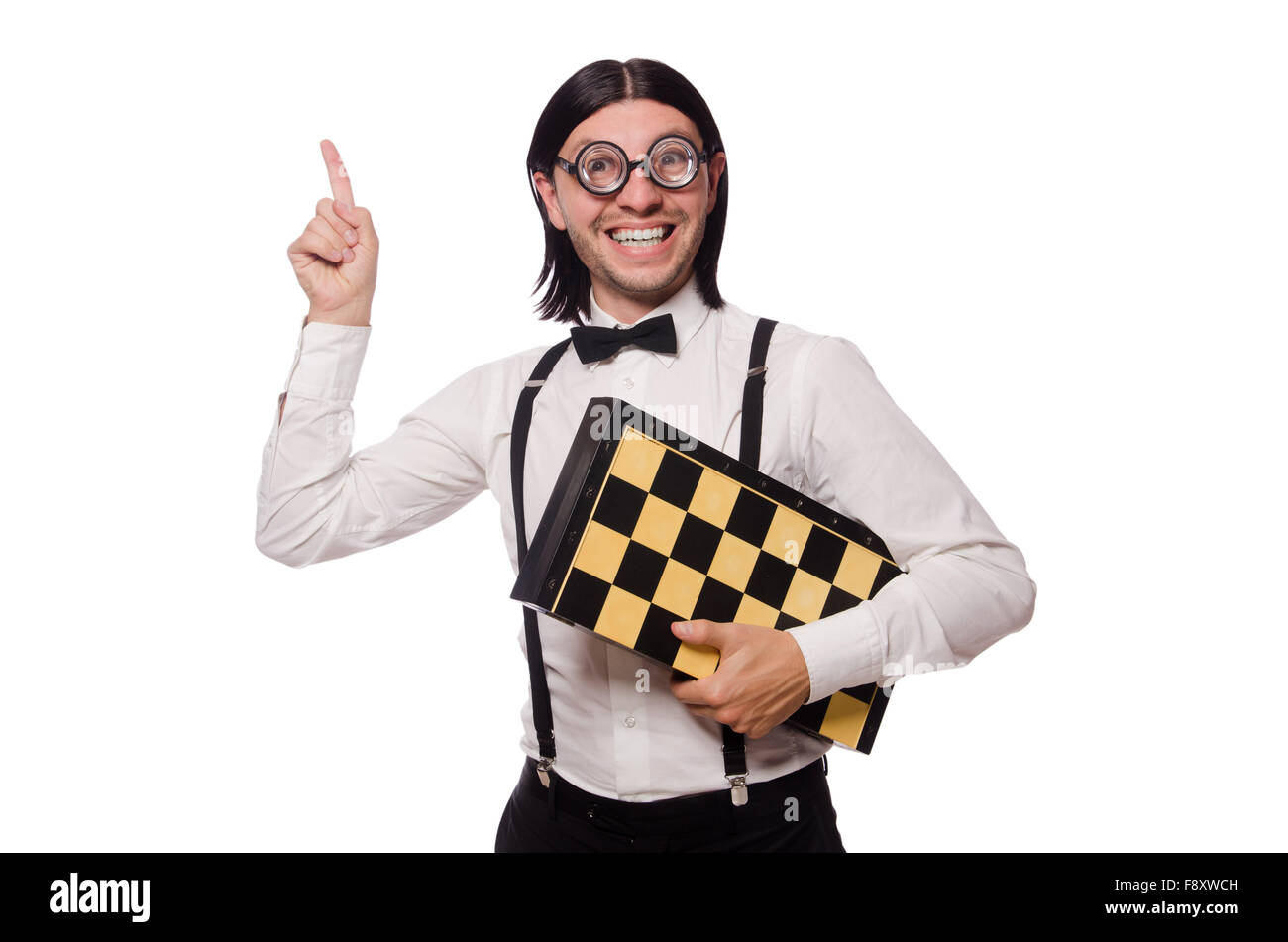 Nerd chess player isolated on white Stock Photo - Alamy