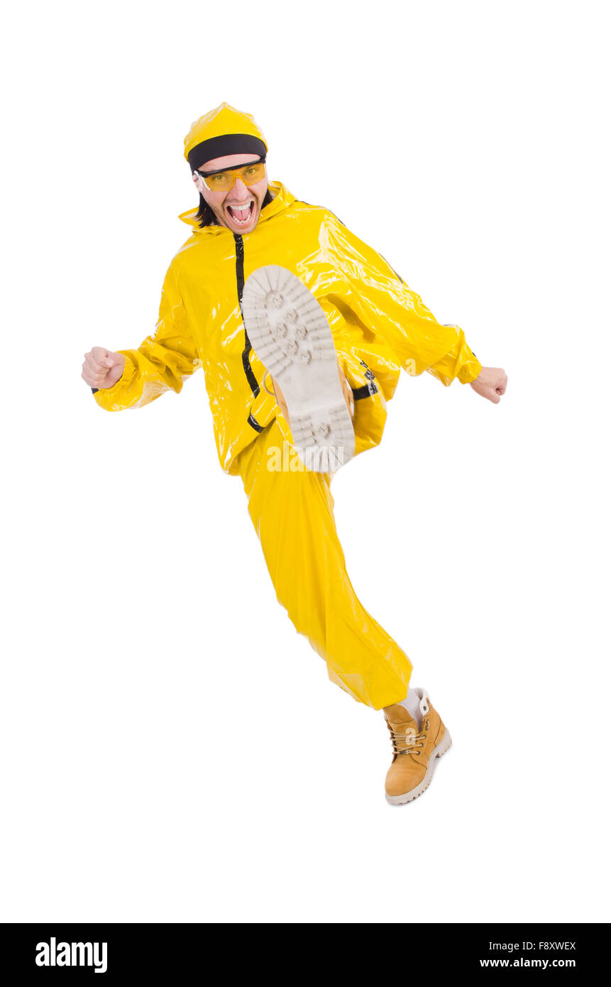 Modern dancer in yellow dress isolated on white Stock Photo - Alamy