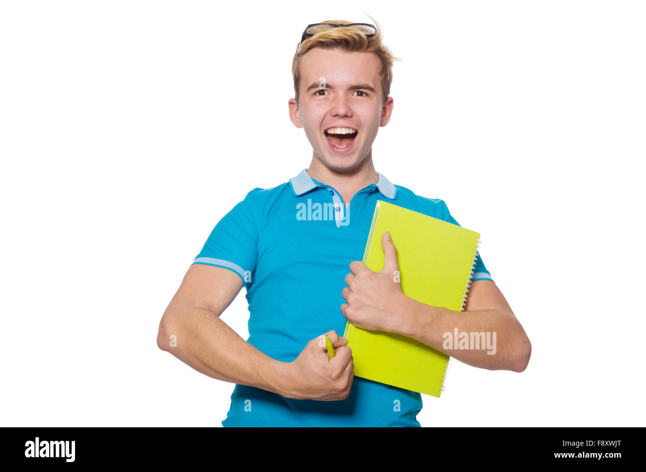 Angry student with books isolated on white Stock Photo - Alamy