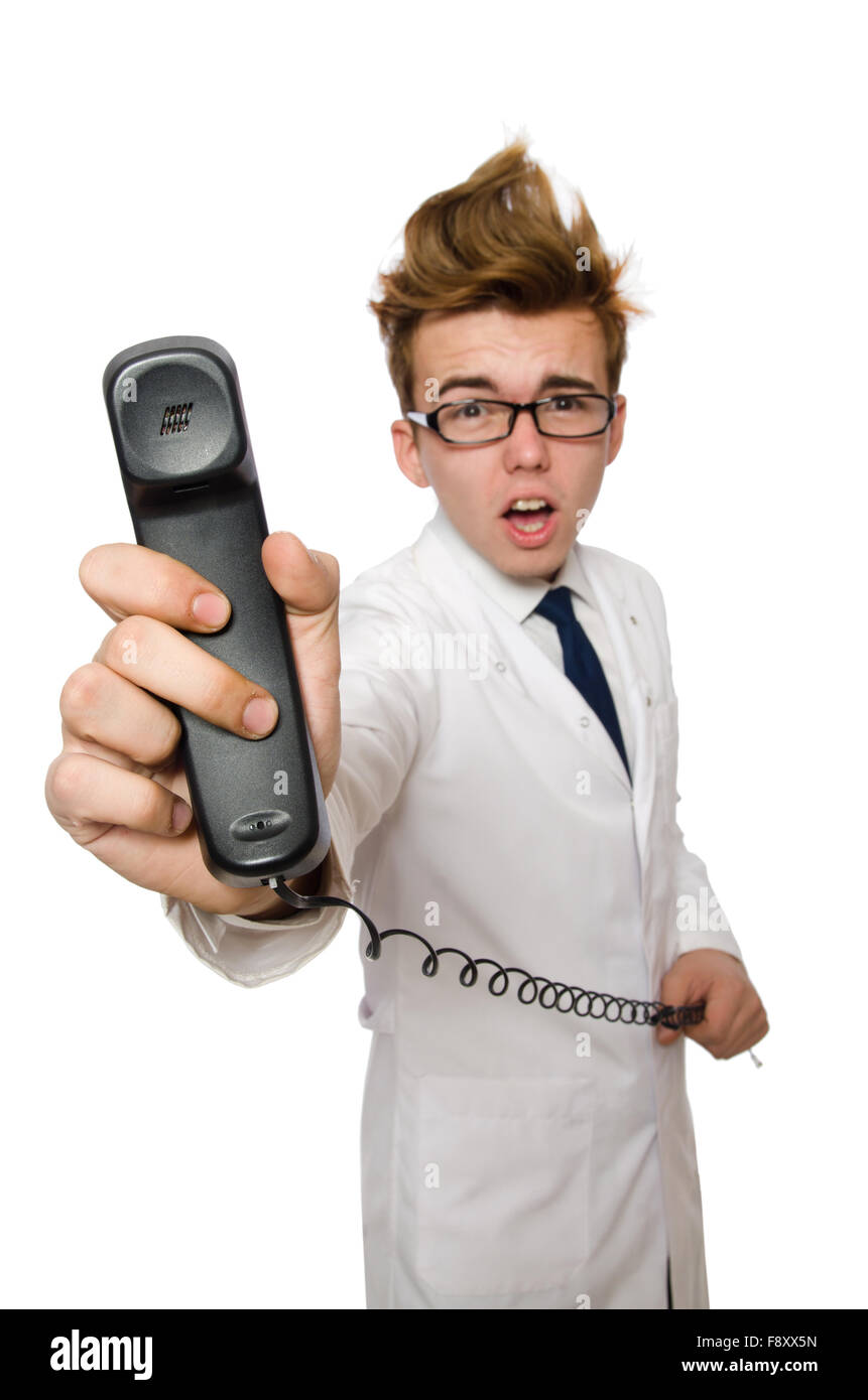 Funny doctor isolated on white Stock Photo - Alamy