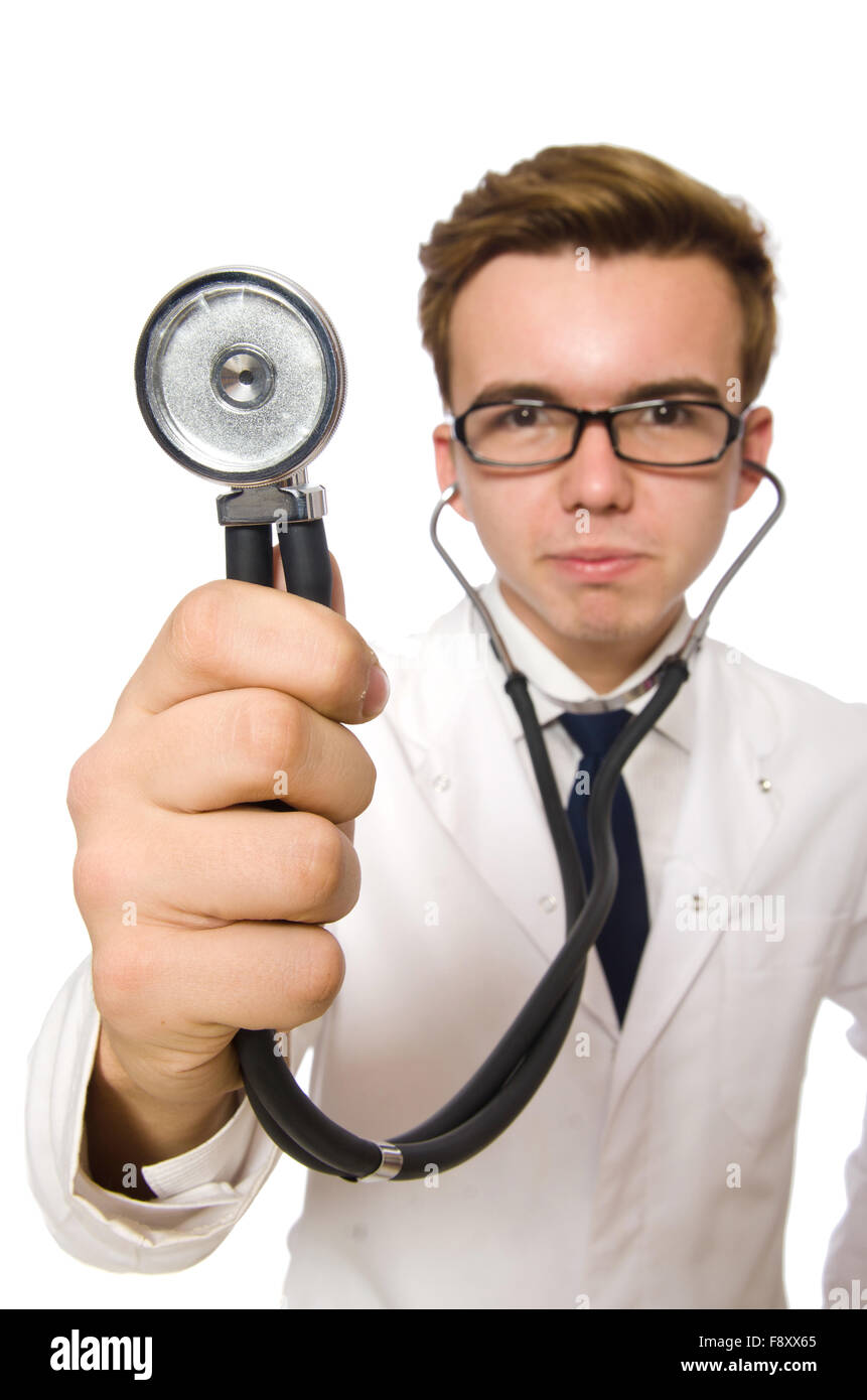 Funny doctor isolated on white Stock Photo - Alamy