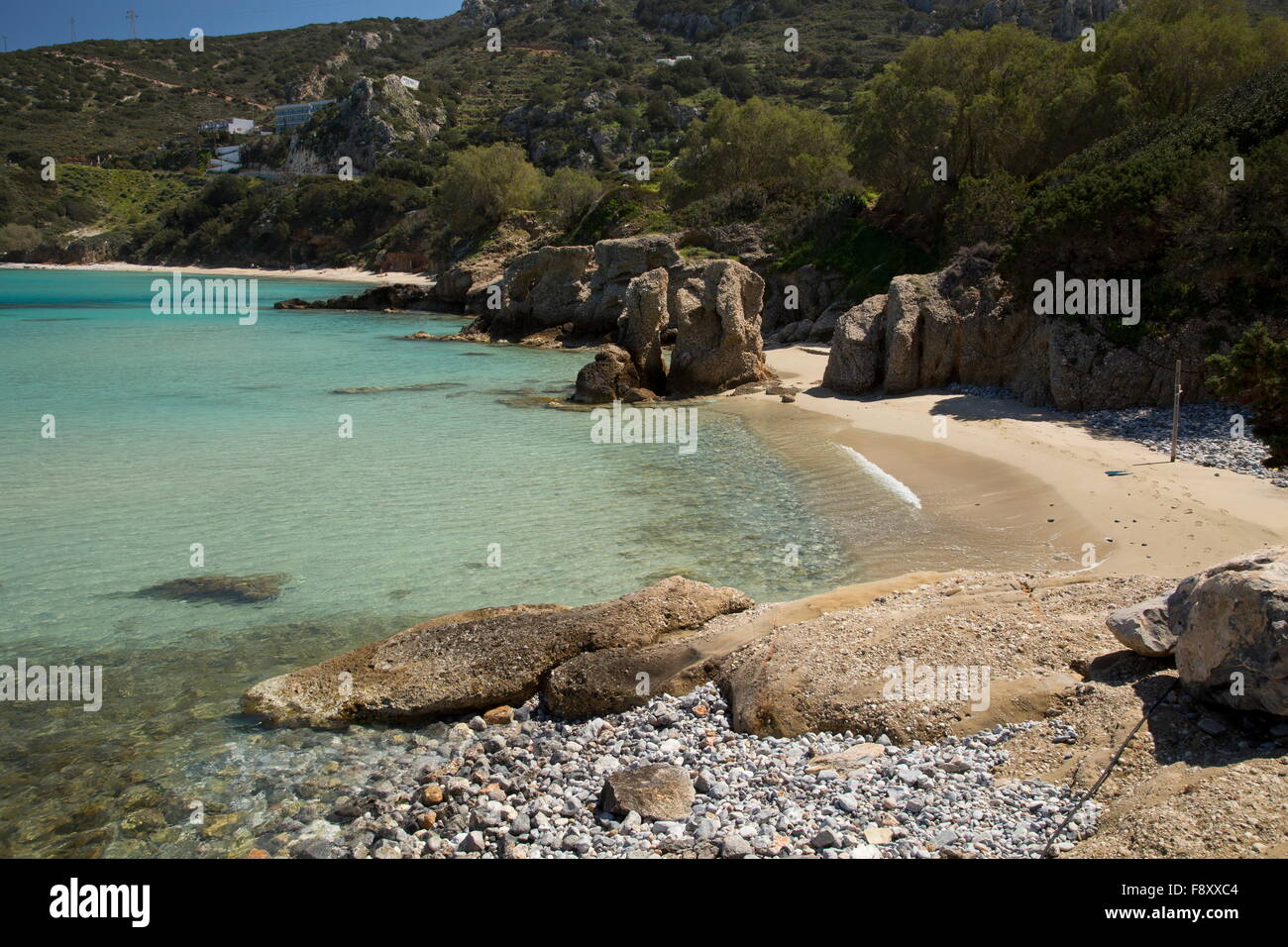 Eroded conglomerate stacks at Istron Bay, near Agh. Nikolaos, Crete ...