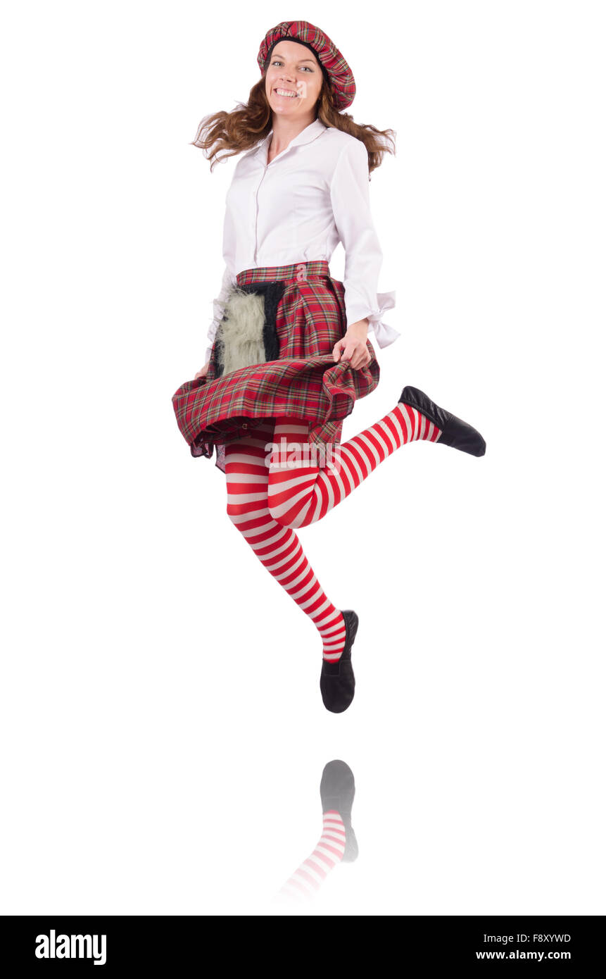 Pretty girl in plaid red clothing isolated on white Stock Photo - Alamy