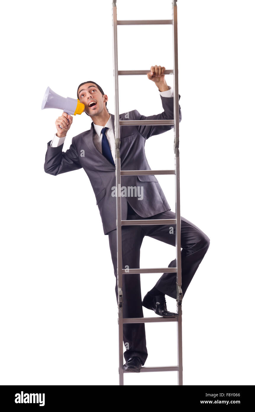 Businessman climbing the ladder isolated on white Stock Photo - Alamy