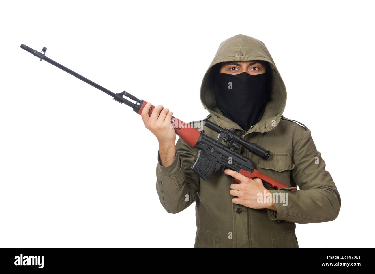 Man with a gun isolated on white Stock Photo - Alamy