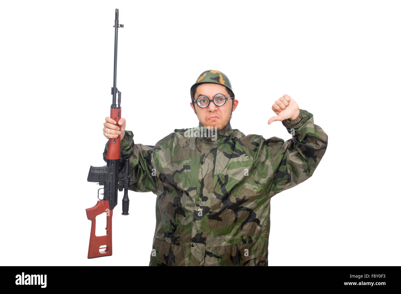 Military man with a gun isolated on white Stock Photo - Alamy