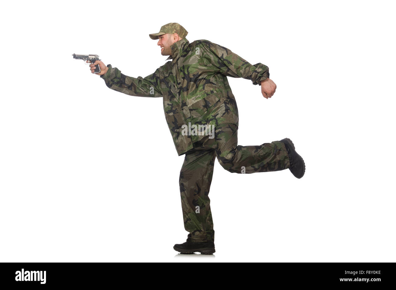 Running soldier with a handgun isolated on white Stock Photo - Alamy