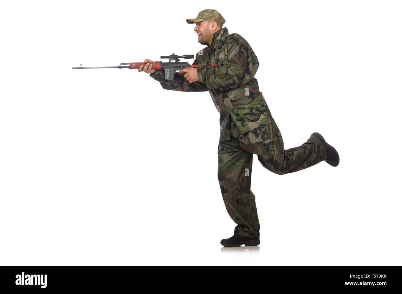 Running soldier with a handgun isolated on white Stock Photo - Alamy