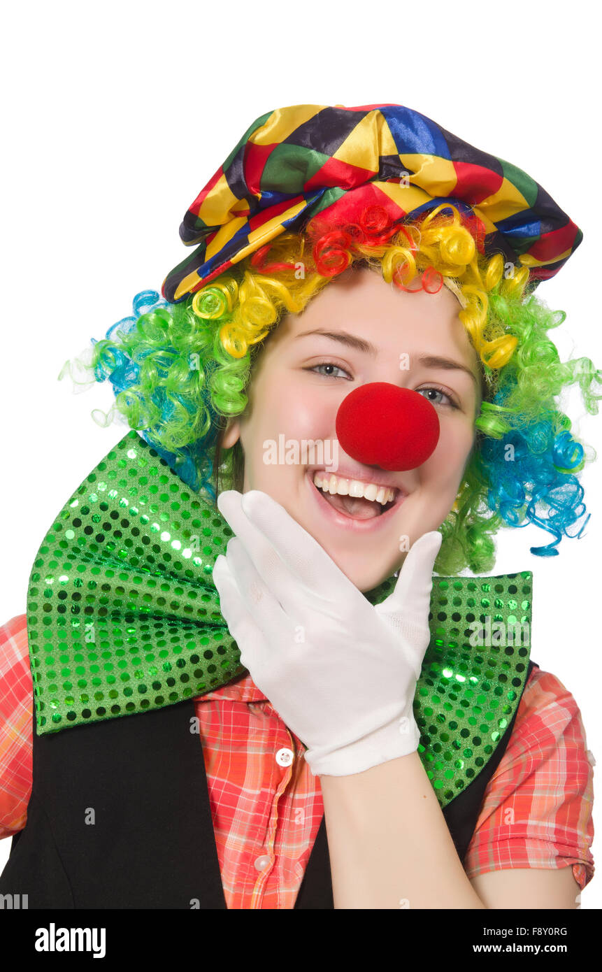 Female clown isolated on white Stock Photo - Alamy