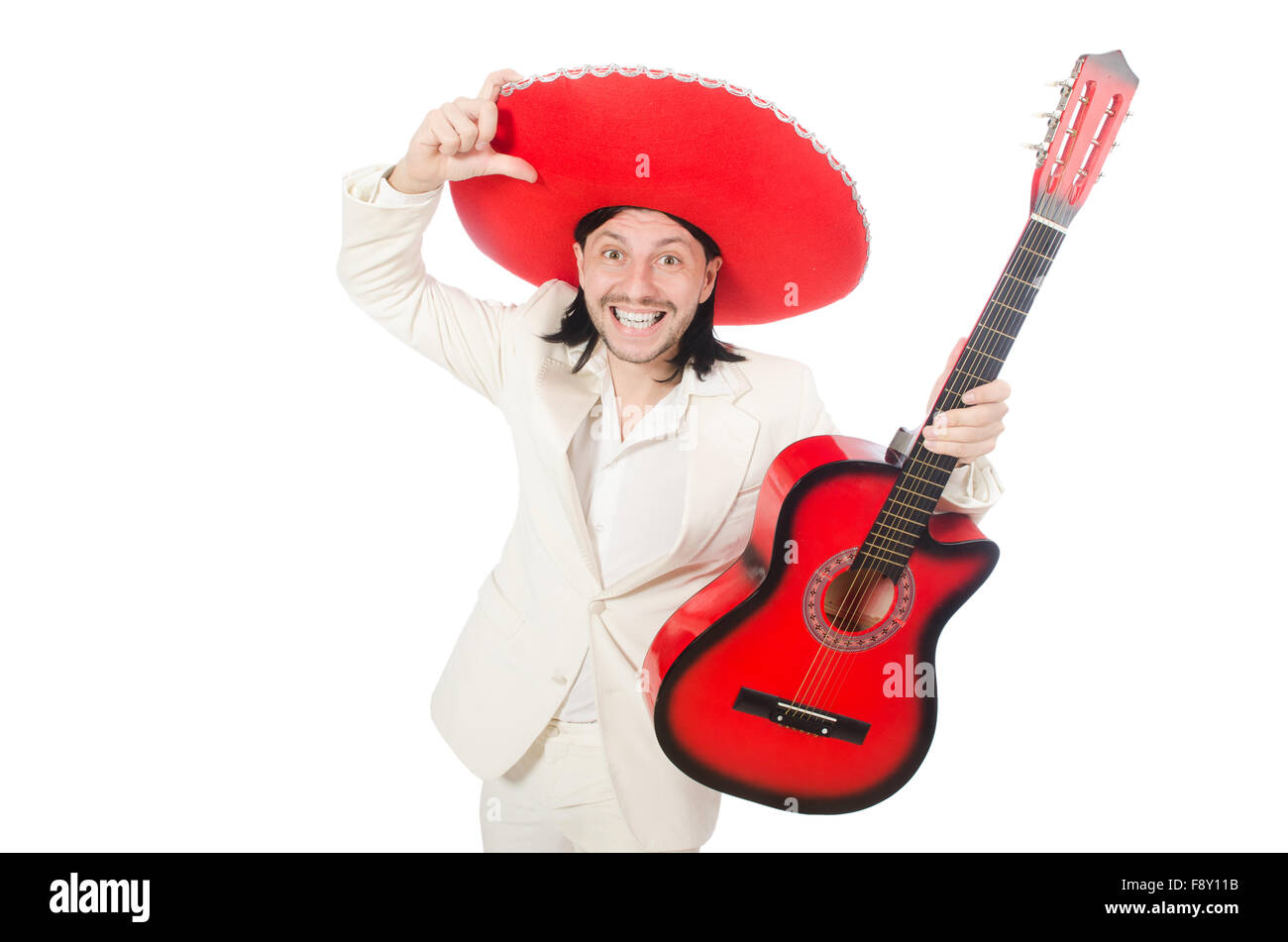 Mexican guitar player isolated on white Stock Photo - Alamy