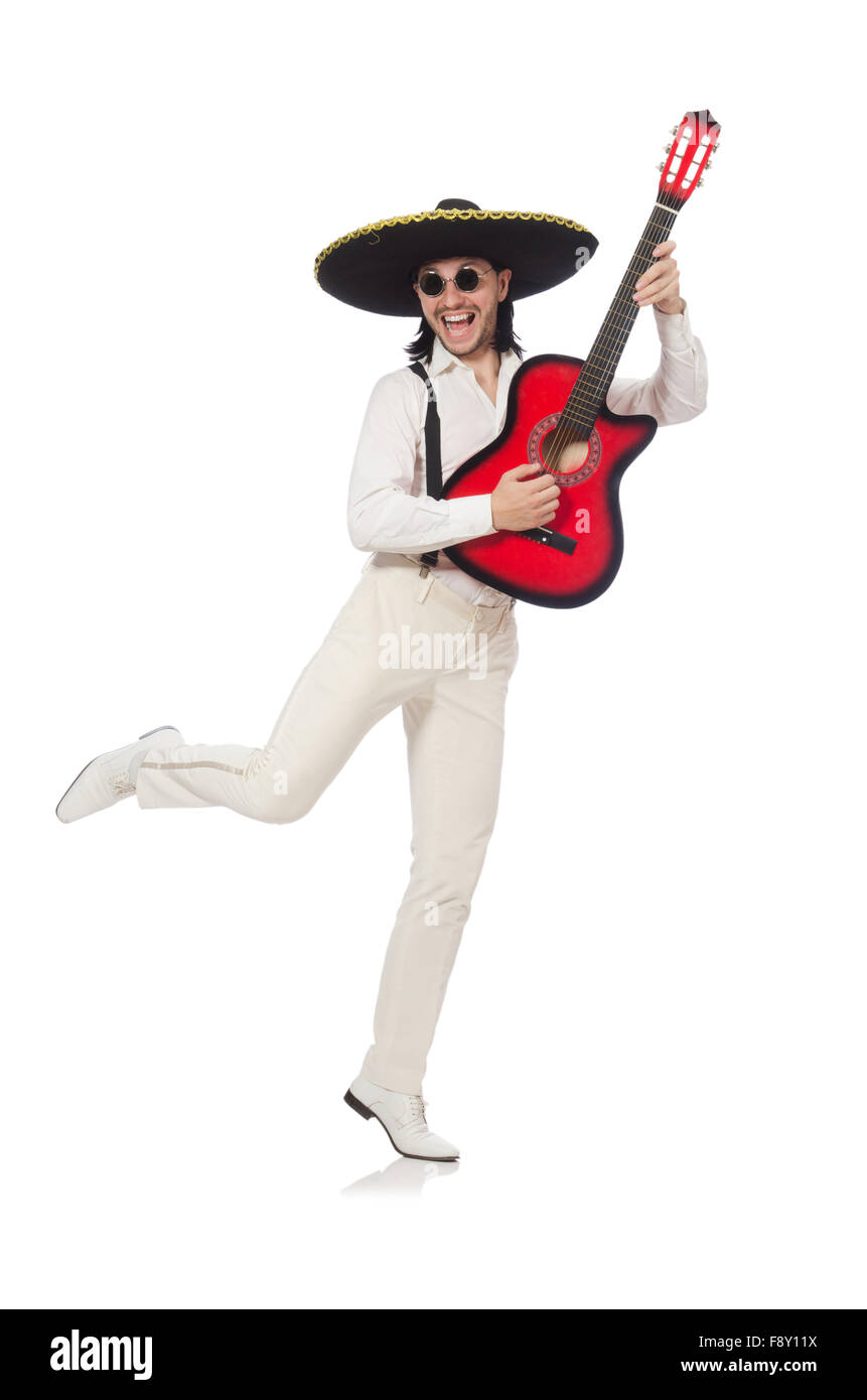Mexican guitar player isolated on white Stock Photo - Alamy