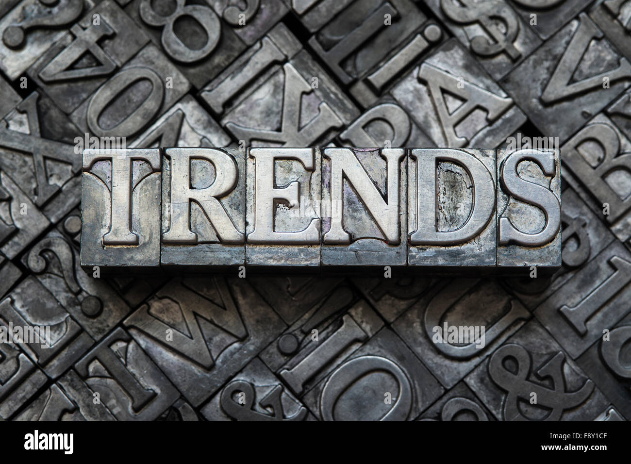 trends concept made from metallic letterpress type on letter blocks ...